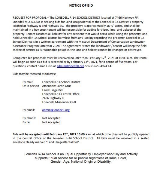 Lonedell R-XIV - Land Usage Bid Notice